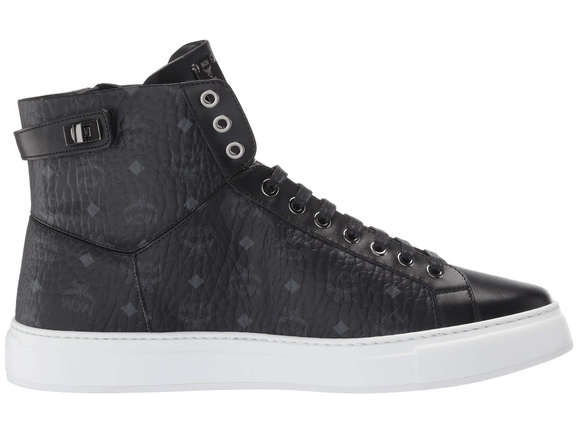 MCM Leather High Top Lace-up Sneaker in Black for Men - Lyst